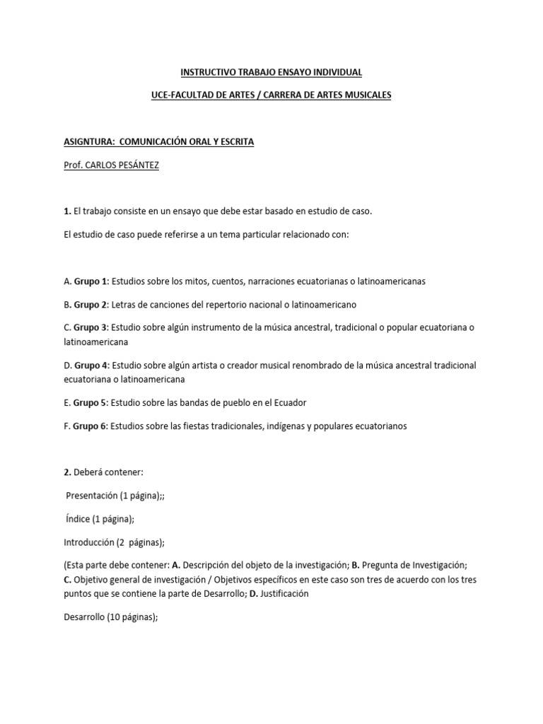 Instructivo Trabajo Ensayo Individual. Fin de Semestre. Coe-2 | PDF | Ensayos