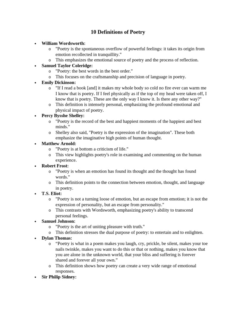 Diverse Definitions of Poetry | PDF | Poetry | William Wordsworth