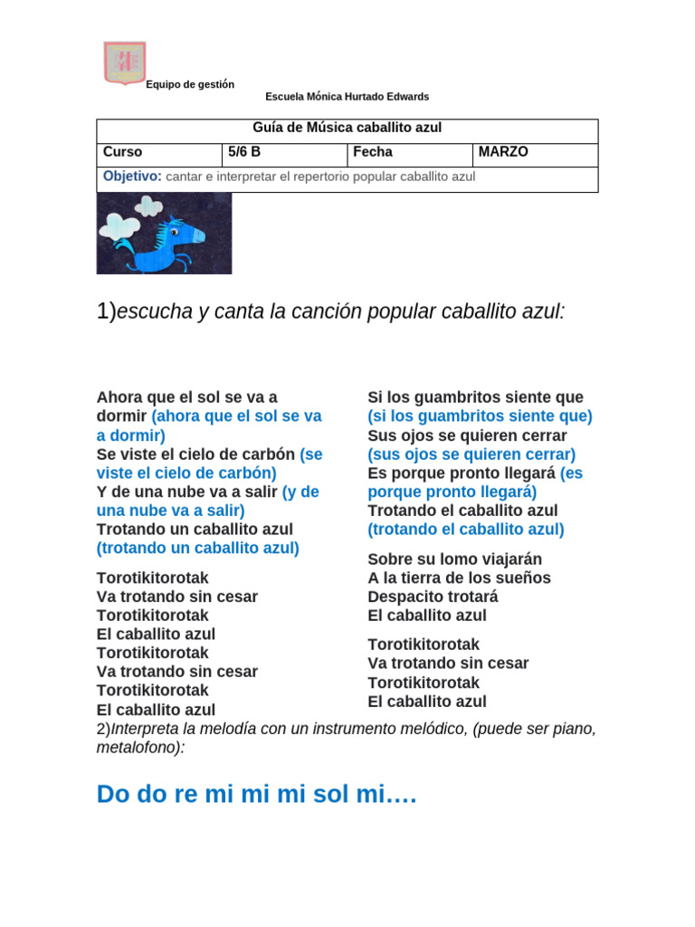 Guía de Música: Caballito Azul 5/6 B | PDF