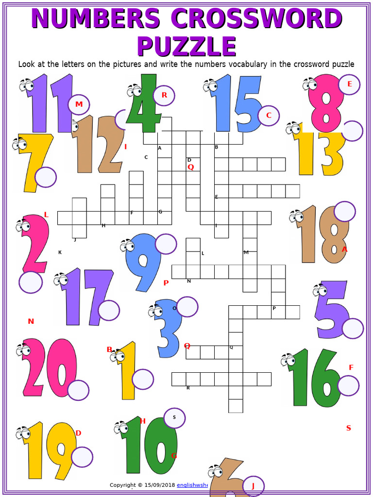 Numbers Vocabulary Esl Crossword Puzzle Worksheet For Kids | PDF