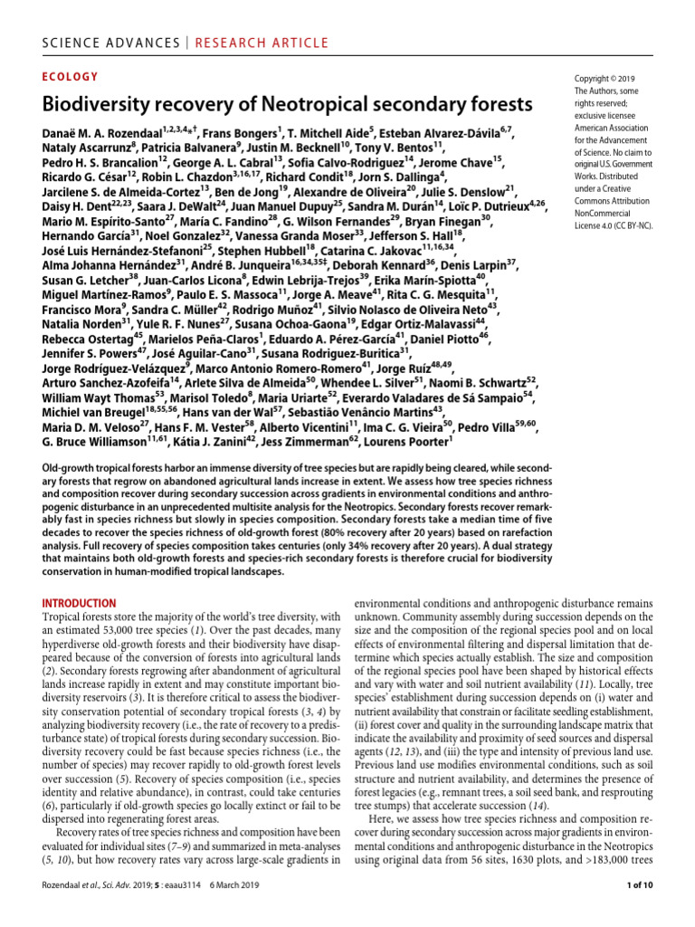 Biodiversity Recovery of Neotropical Secondary Forest | PDF | Forests ...