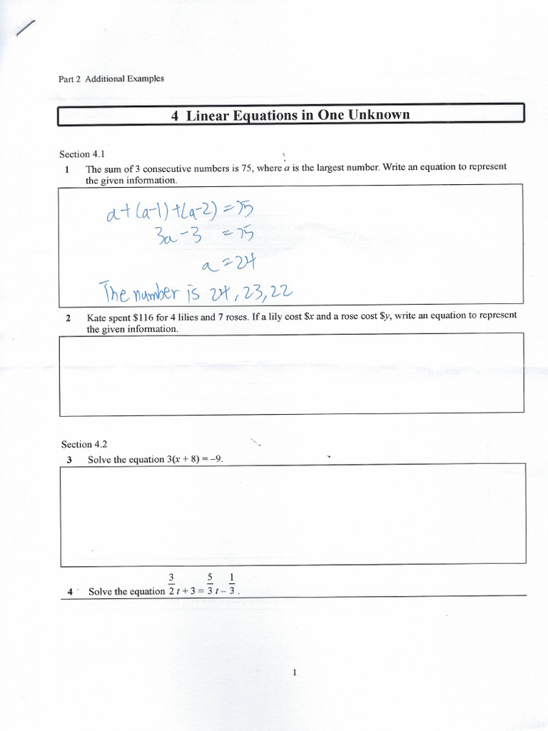 Linear Equations Is One Unknown | PDF