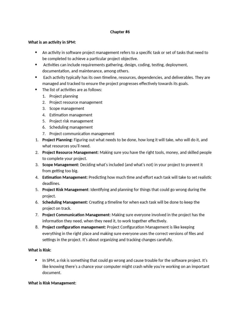 Key Activities in Software Project Management | PDF | Risk | Risk ...