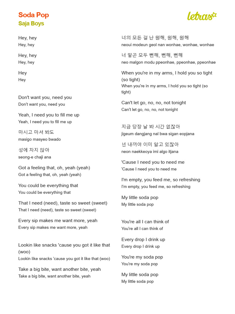 Saja Boys - Soda Pop Lyrics | PDF | Soft Drink | Non Alcoholic Drinks