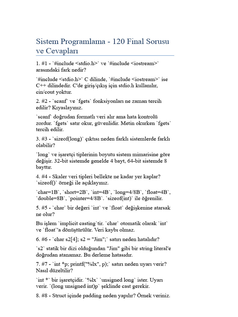 Sistem Programlama 120 Soru Cevap | PDF