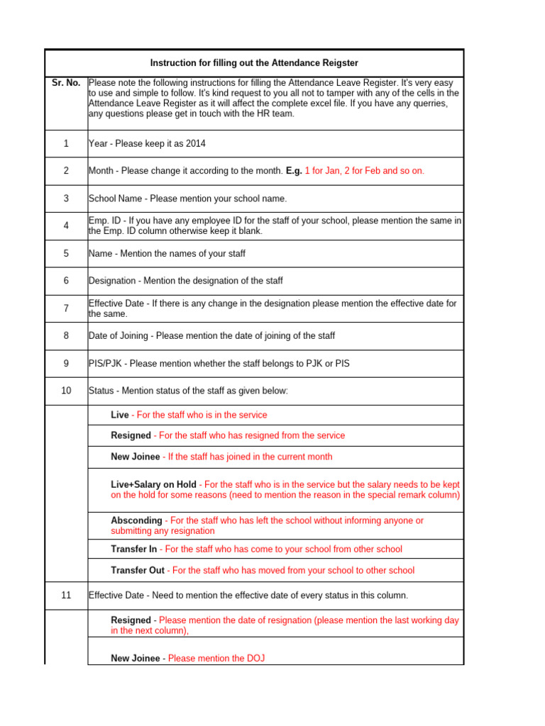 Attendance - Register - Revised January 2023 | PDF