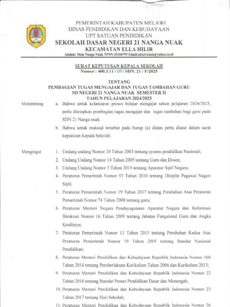 SK Pembagian Tugas 20242025 Semester 2 | PDF