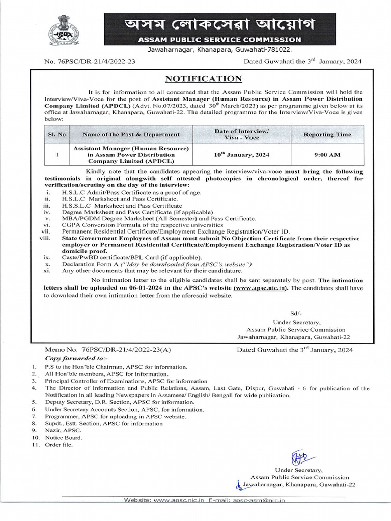 Notif Am HR Apdcl 03012024 | PDF