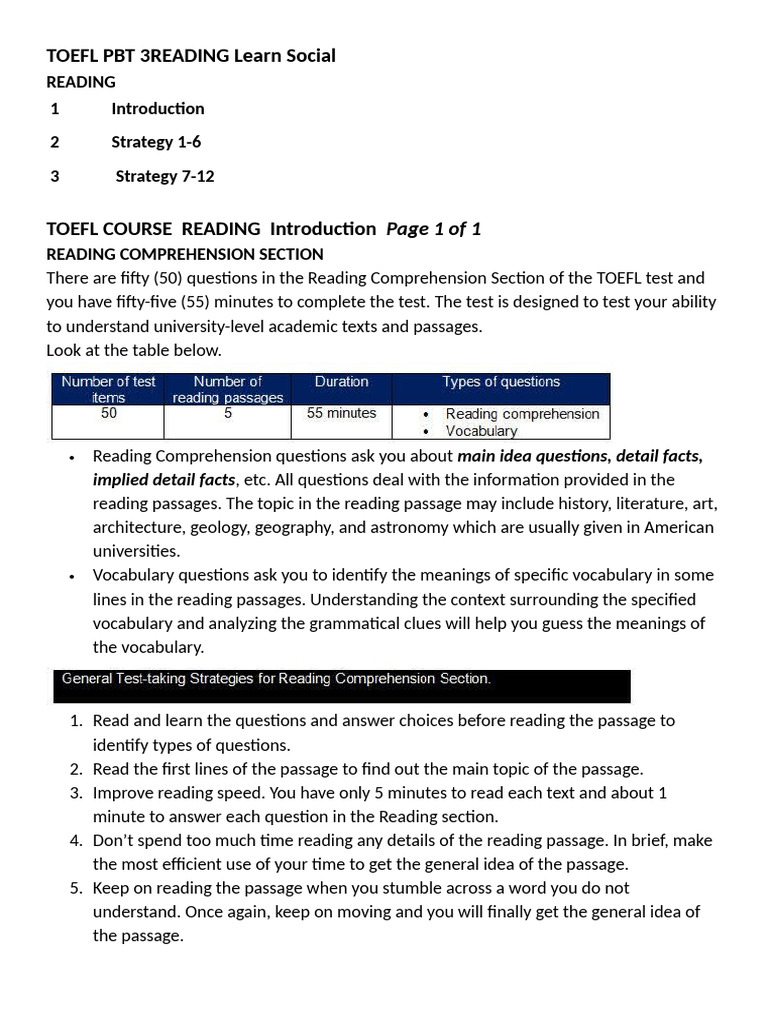 TOEFL PBT Course 3reading Learn Social | PDF | Reading Comprehension