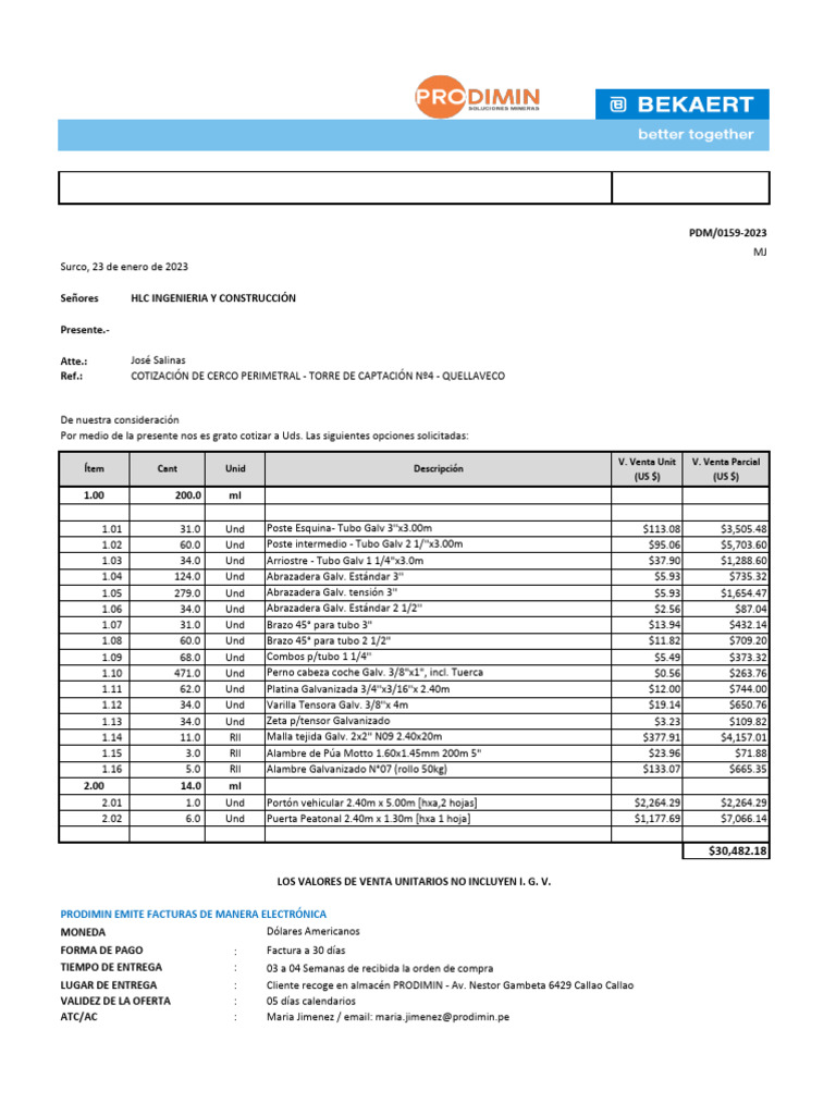 PDM 0159 - 2023 - Lic. Cerco Perimetral - Torre de Captación Nº4 - Quellaveco - HLC | PDF