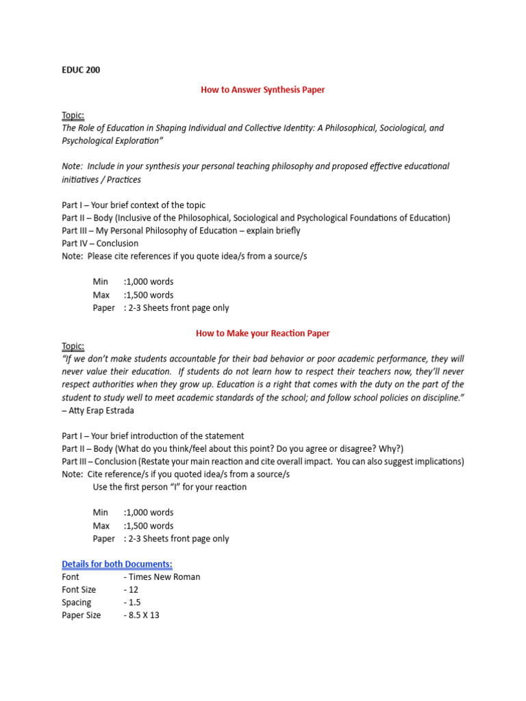 How To Answer Synthesis and Reaction Paper | PDF