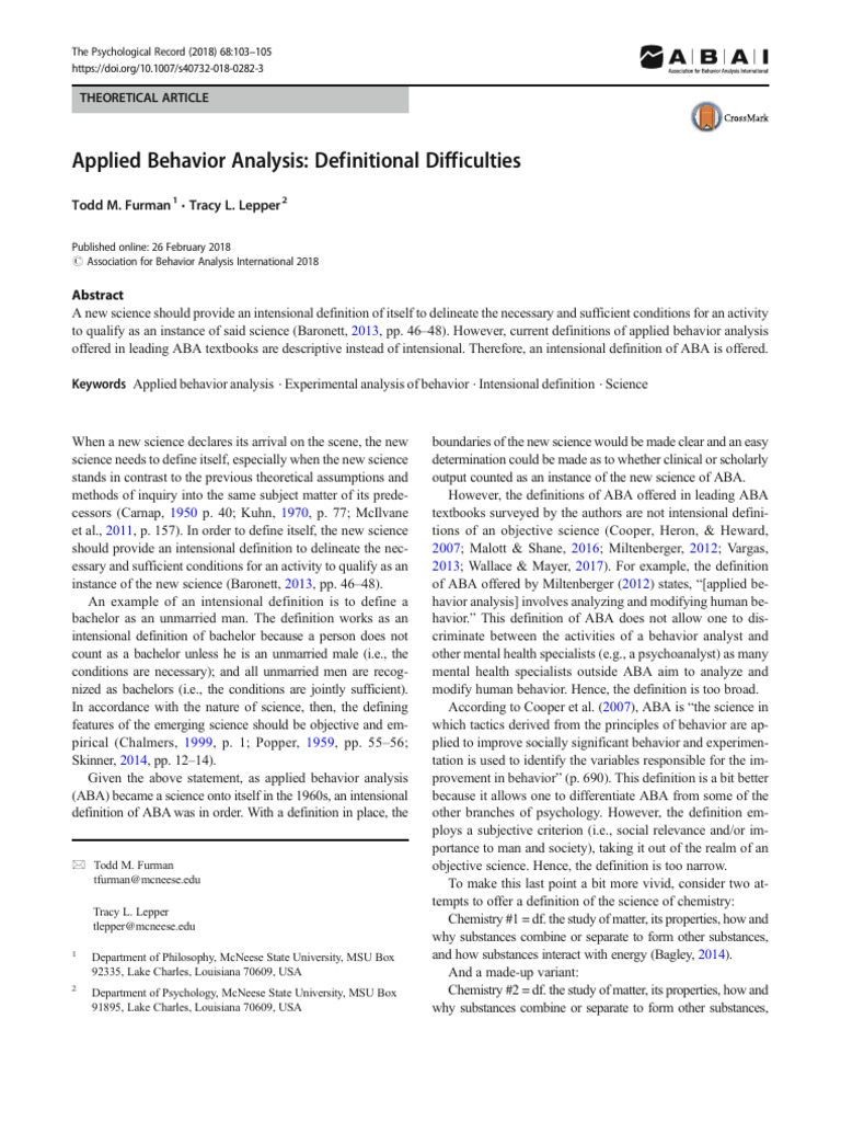 Defining Applied Behavior Analysis | PDF | Definition | Science
