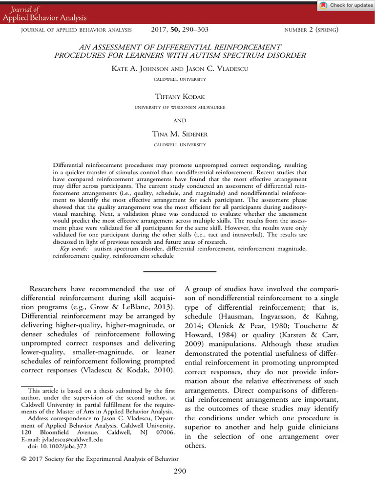 J of App Behav Analysis - 2017 - Johnson - An Assessment of Differential Reinforcement ...