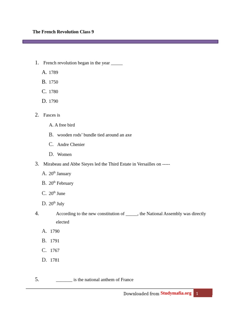 The French Revolution Class 9 MCQ Questions With Answers | PDF | French ...