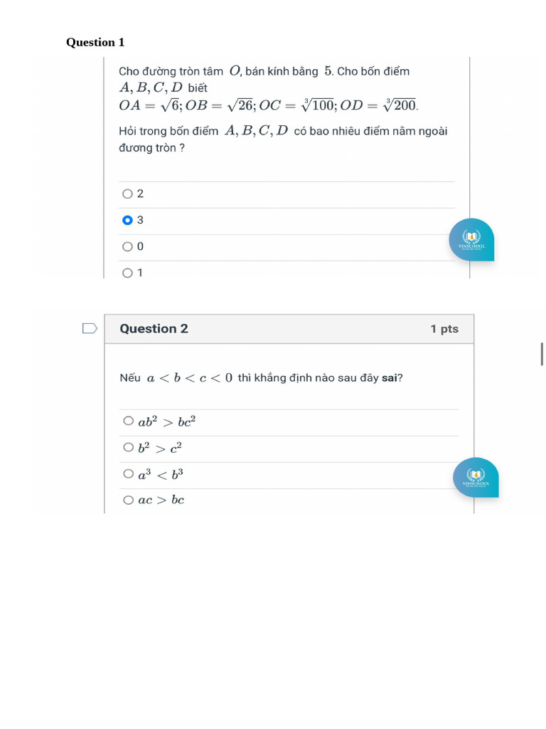 Sample Test Math Vinschool | PDF