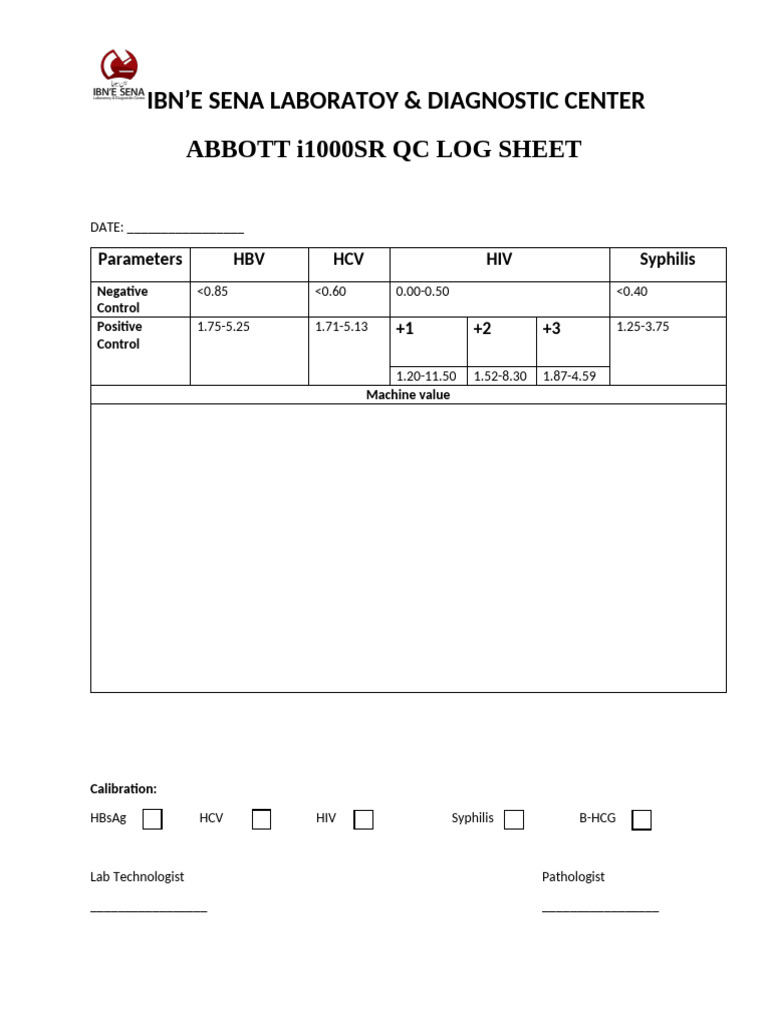 Abbott I1000sr QC Log Sheet Updated | PDF