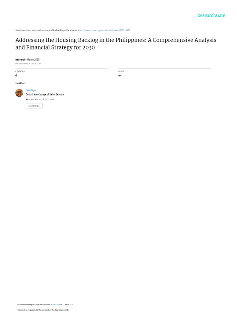 Philippines Housing Backlog Analysis 2025 | PDF | Asian Development ...
