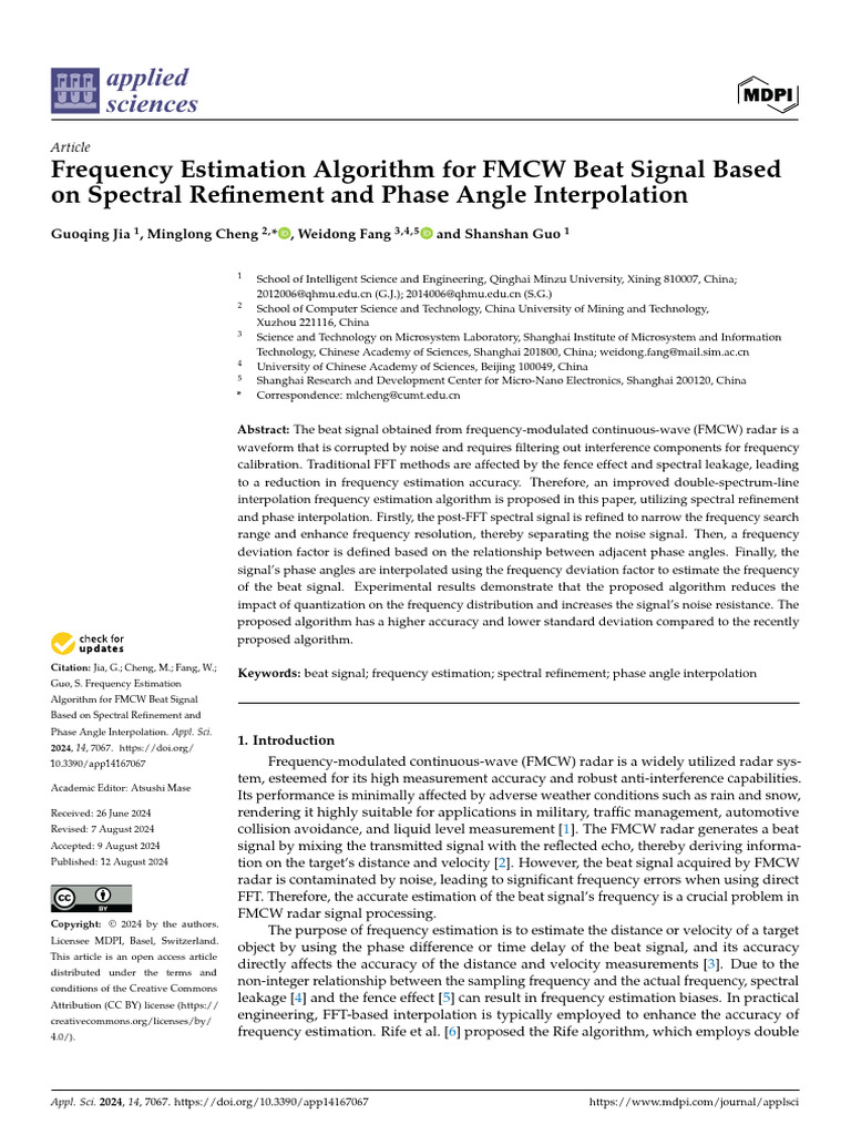 Frequency Estimation Algorithm For FMCW Beat Signal Based | PDF ...