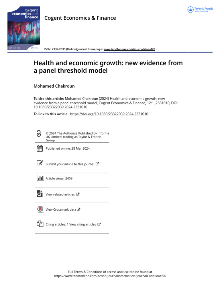Health and Economic Growth New Evidence From A Panel Threshold Model ...