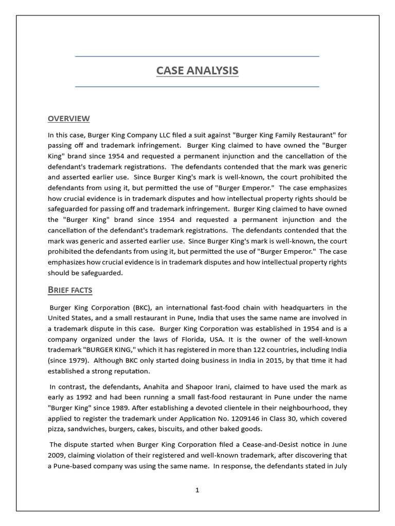 Case Analysis Burger King | PDF | Trademark | Trademark Infringement