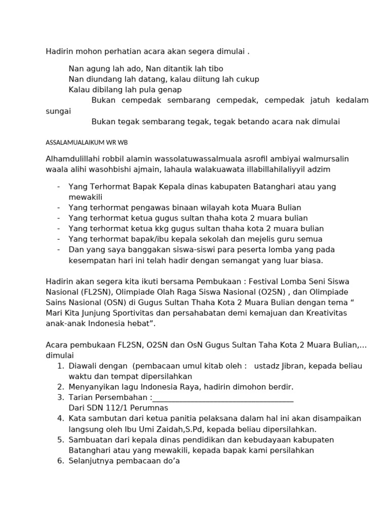 Susunan Acara Fl2sn Dan o2sn | PDF