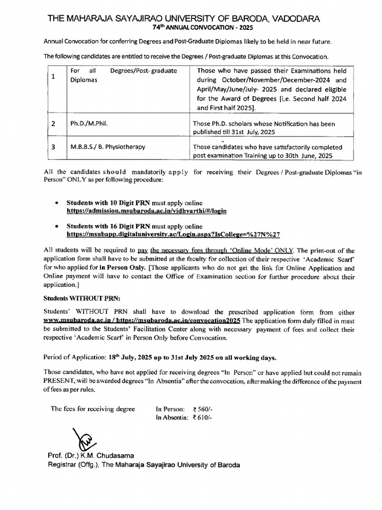74th Convocation Notification | PDF