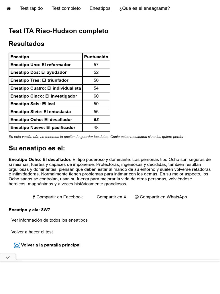 Test Completo de Eneagrama Riso-Hudson | PDF