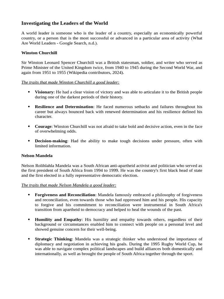 Traits of Influential World Leaders | PDF | Martin Luther King Jr ...