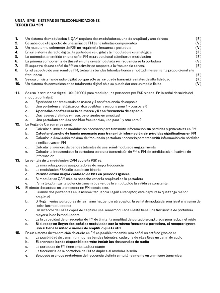 Tercer Examen - Telecomunicaciones | PDF | Modulación de frecuencia ...