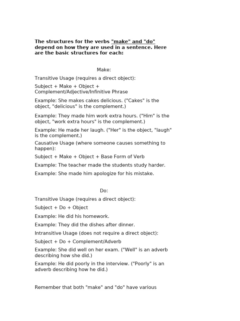 The Structures For The Verbs Make and Do | PDF