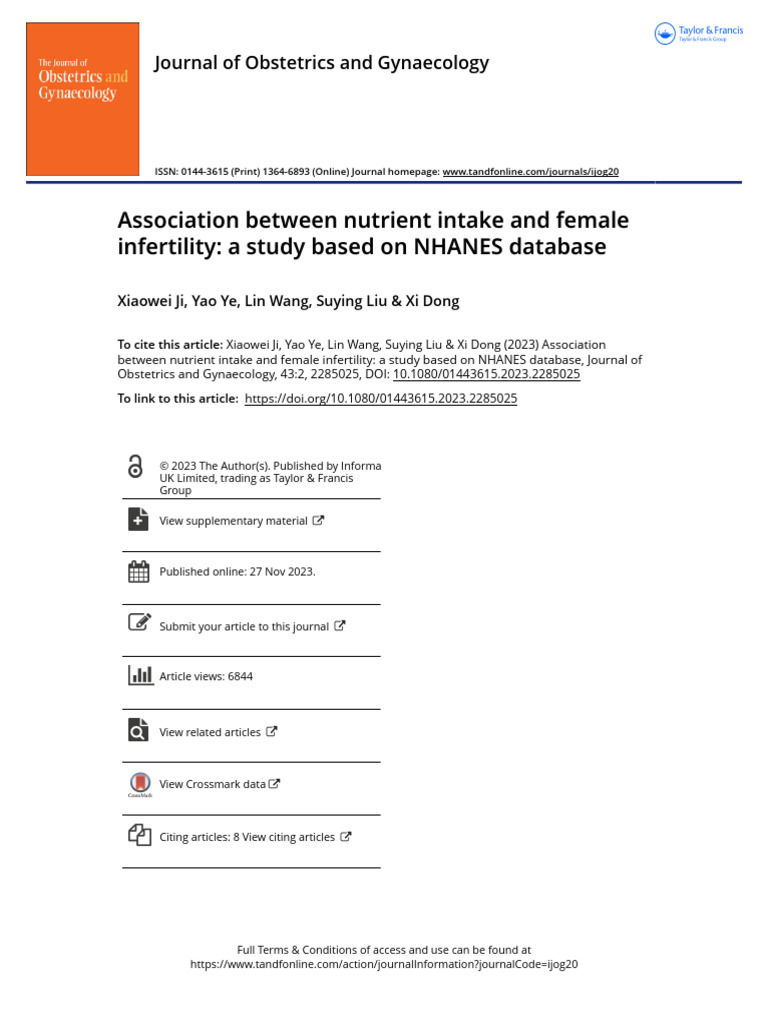 Association Between Nutrient Intake and Female Infertility A Study ...