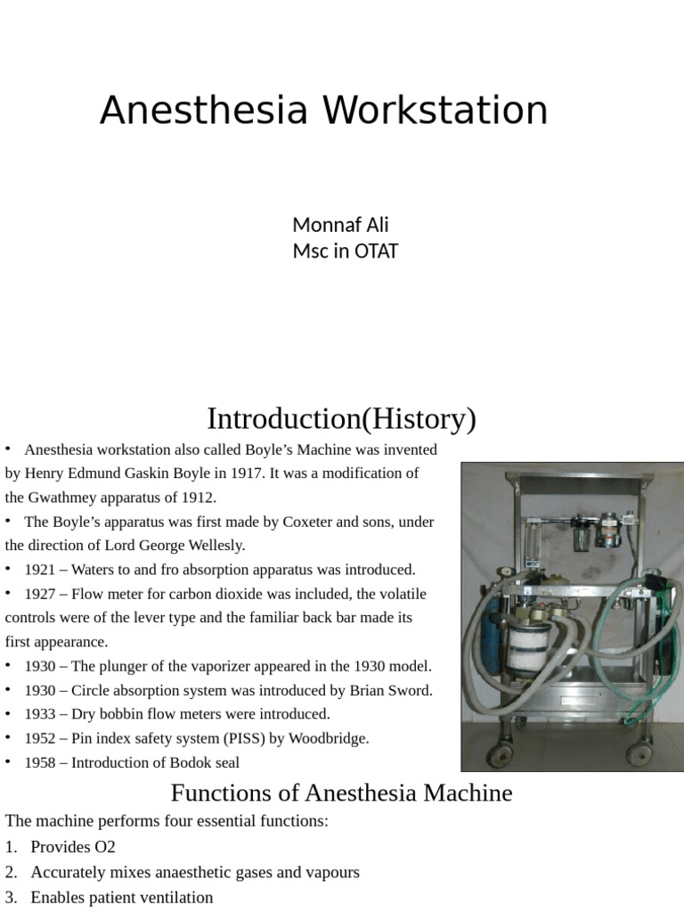 Overview of Anesthesia Workstation | PDF | Gases | Mechanical Engineering