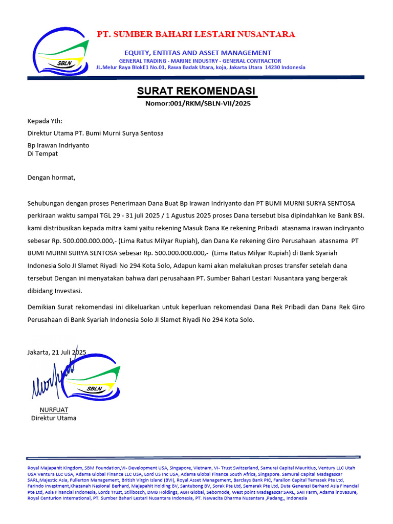 Surat Rekomendasi PT - Bmss 1 | PDF