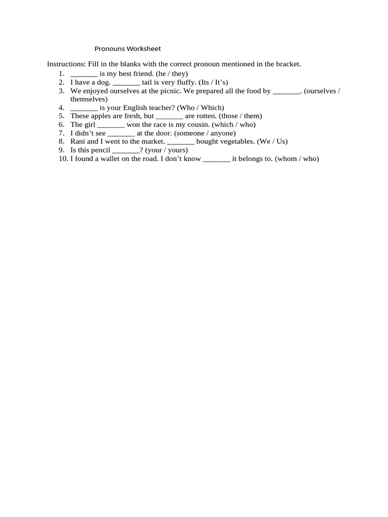 Grade 5 Pronouns Worksheet | PDF