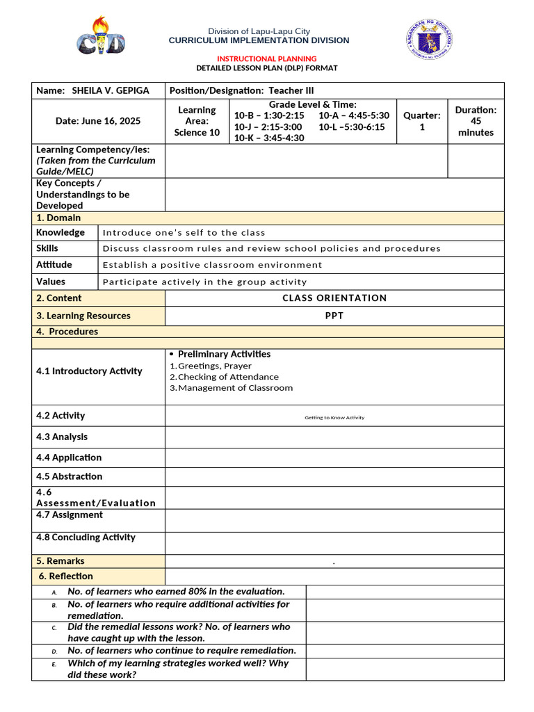June 15, 2025 Class Orientation | PDF | Learning | Curriculum