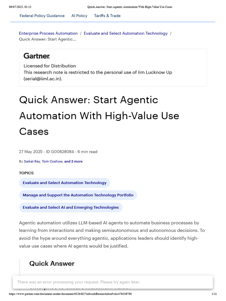 Quick Answer - Start Agentic Automation With High-Value Use Cases | PDF | Artificial ...