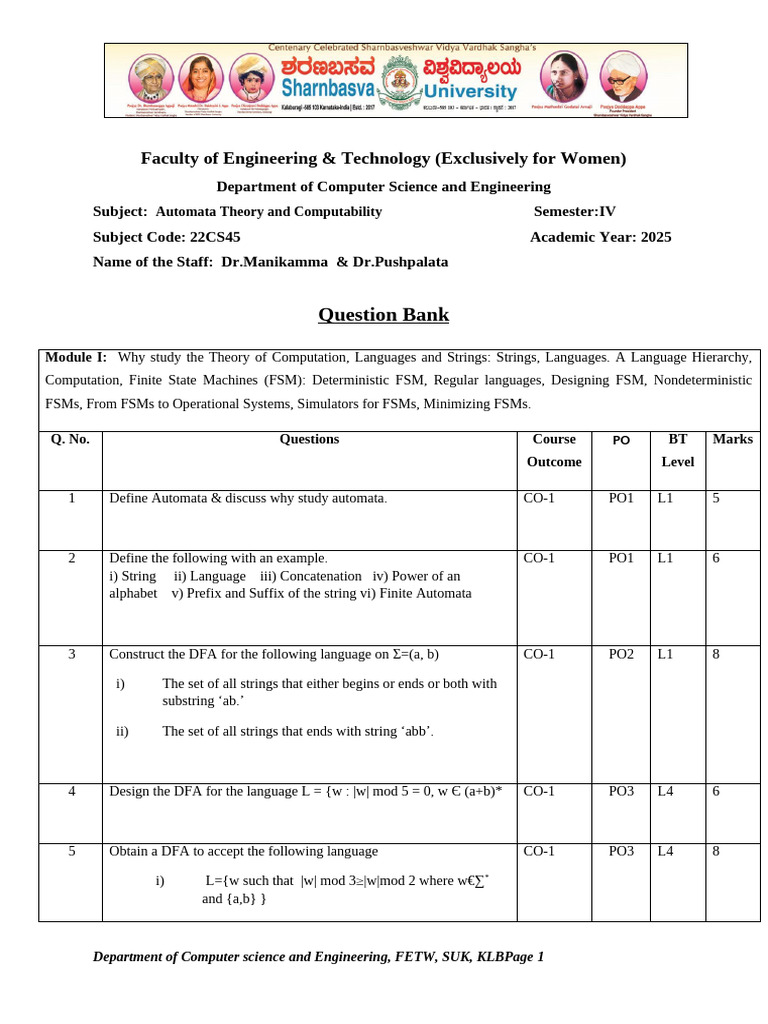 22cs45 (Atc) Question Bank 2024 | PDF | Computing | Theoretical ...