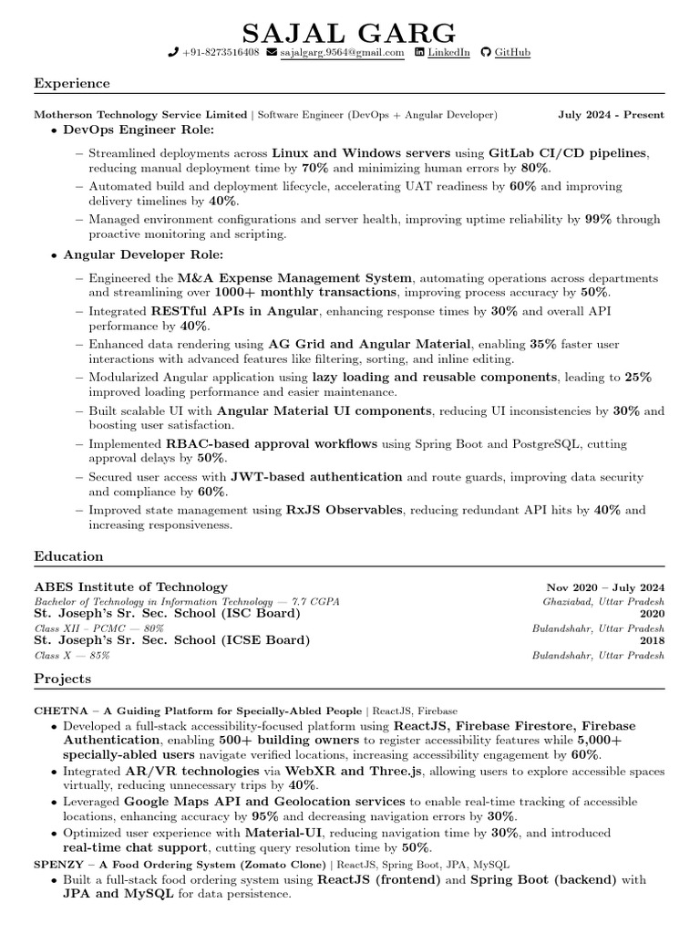 CV Sajal Garg 1year | PDF | Software Development | Computing