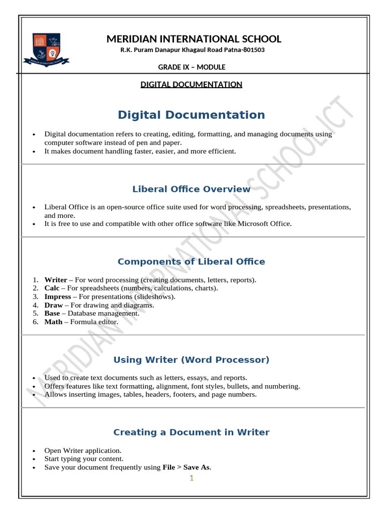 Meridian International School Module of Chapter Digitaldata Documentation | PDF | Microsoft Word ...