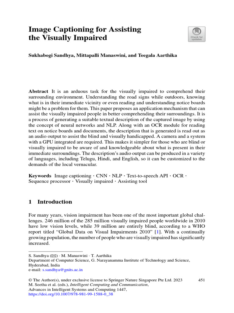 Image Captioning For Assisting The Visually Impaired | PDF | Computing