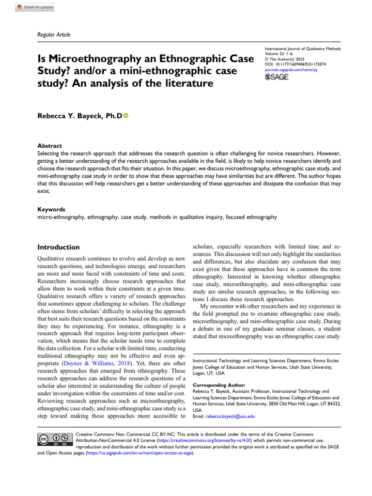 Is Microethnography An Ethnographic Case Study - and - or A Mini-Eth ...