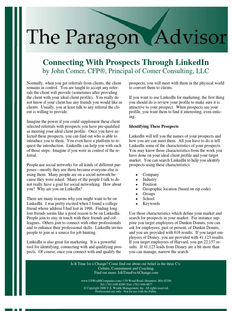 Linkedin Connecting With Prospects | PDF | Linked In | Social ...