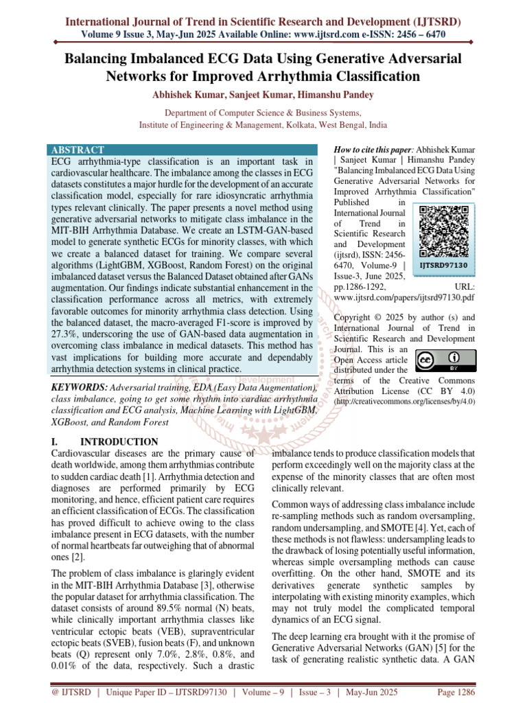 Balancing Imbalanced ECG Data Using Generative Adversarial Networks For Improved Arrhythmia ...