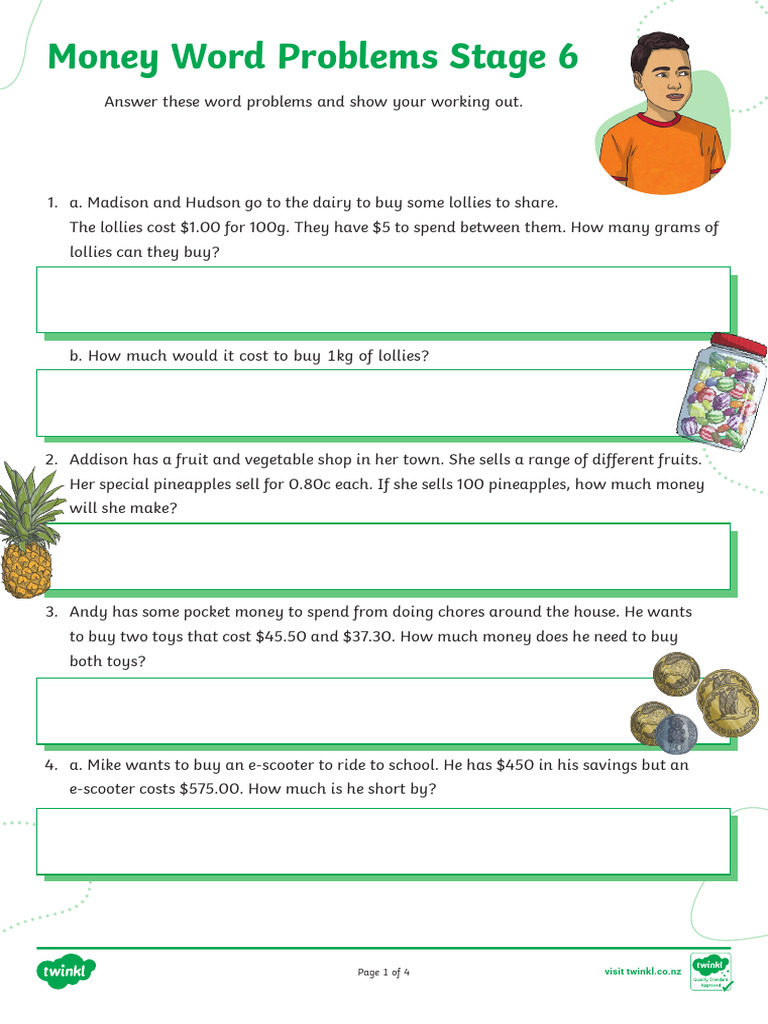 Year 6 Money Word Problems Guide | PDF | Prices | Foods