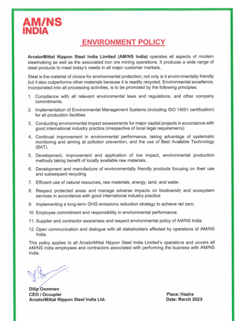 Environment Policy Amns India | PDF