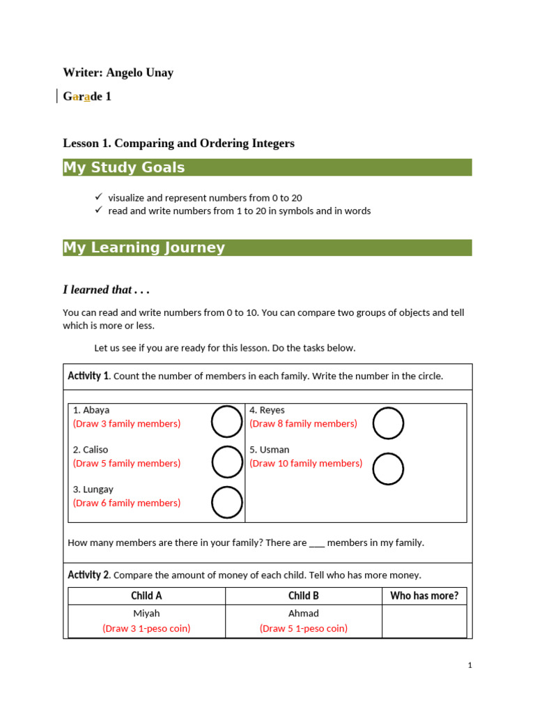 Unay, Angelo - Sample Lesson - Grade 1 | PDF