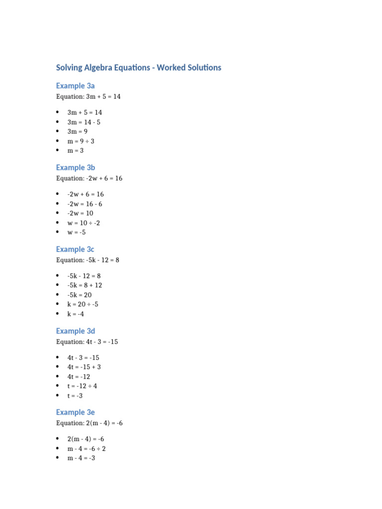 Solved Algebra Equations | PDF