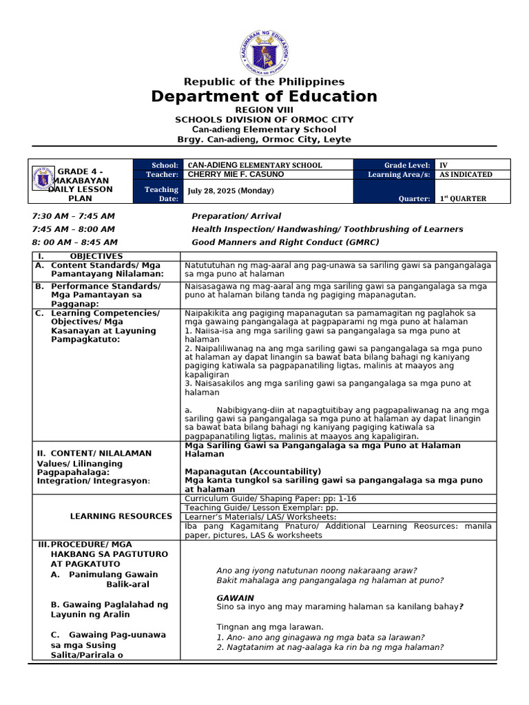 JULY 28 Lesson Plan | PDF