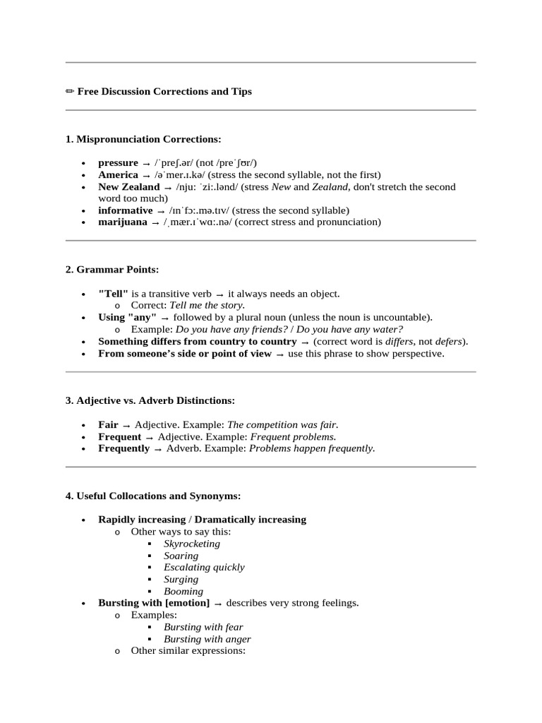 Free Discussion Corrections and Tips | PDF | Adjective | Noun