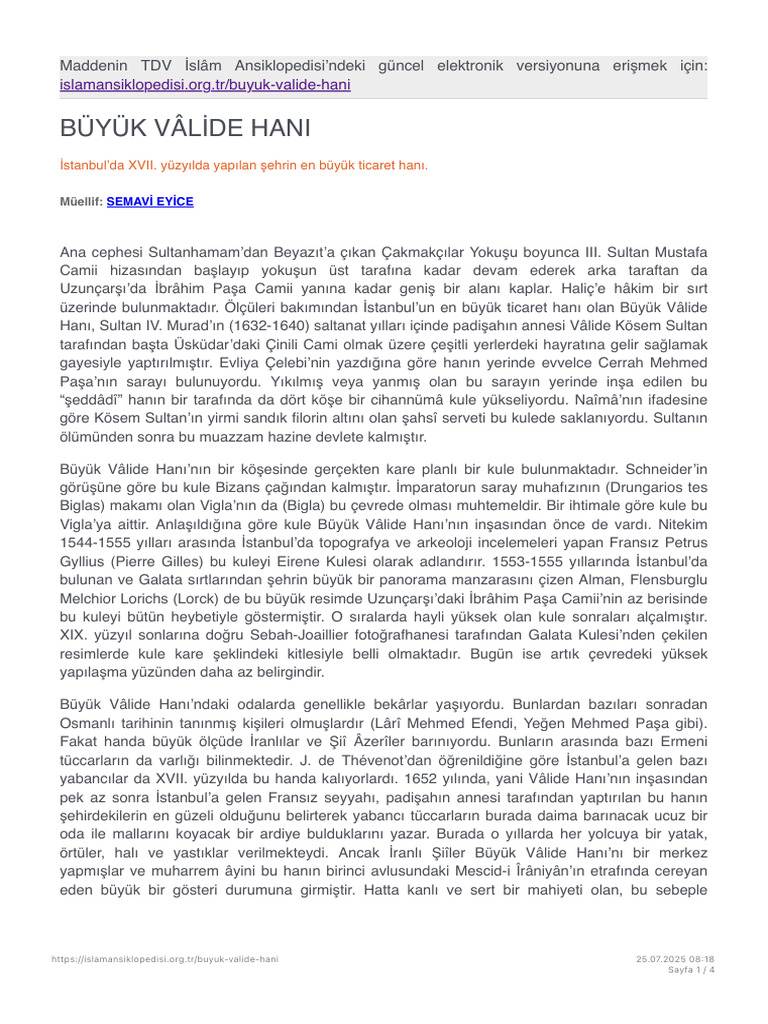 BÜYÜK VÂLİDE HANI - TDV İslâm Ansiklopedisi | PDF